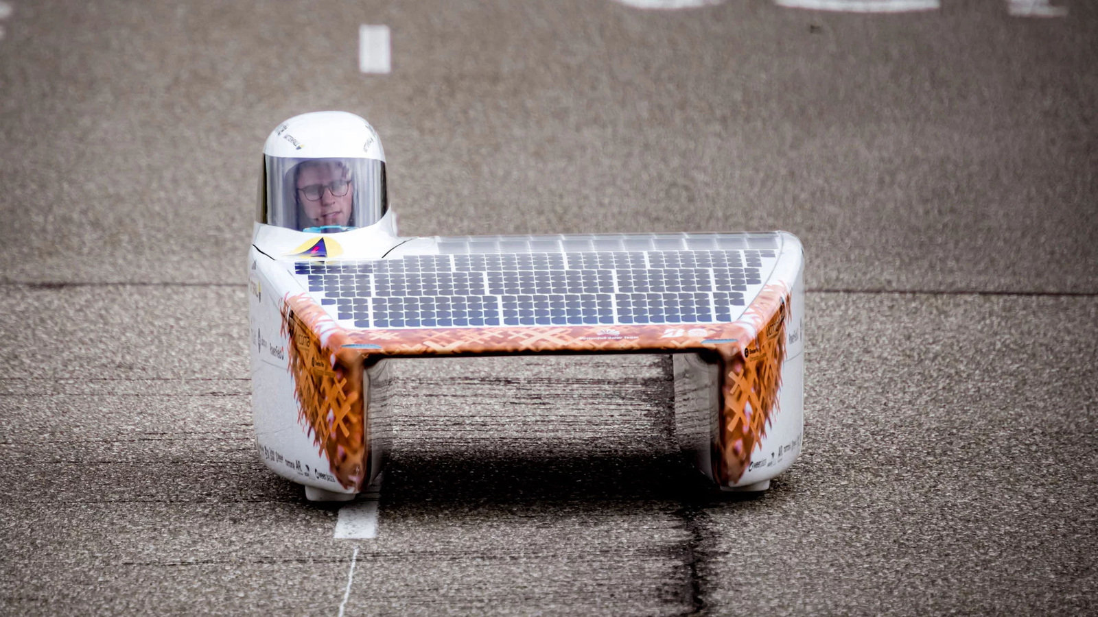 A solar racing car with a skin like a shark